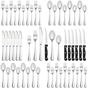 24 pcs silverware set with steak knives service for 4,stainless steel flatware set,mirror polished cutlery utensil set,home kitchen eating tableware set,include fork knife spoon set,dishwasher safe