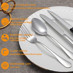 24 Pcs Silverware Set with Steak Knives Service for 4,Stainless Steel Flatware Set,Mirror Polished Cutlery Utensil Set,Home Kitchen Eating Tableware Set,Include Fork Knife Spoon Set,Dishwasher Safe