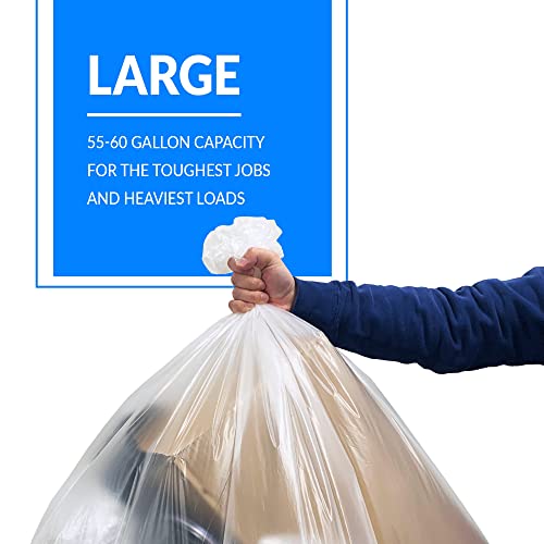 Reli. SuperValue 55 Gal Trash Bags | 50 Count | Made in USA | Clear Trash Bags Heavy Duty | 55 Gallon - 60 Gallon - 55 Gal Garbage Bag | Large Trash Bags 55-60 Gal| Clear, White