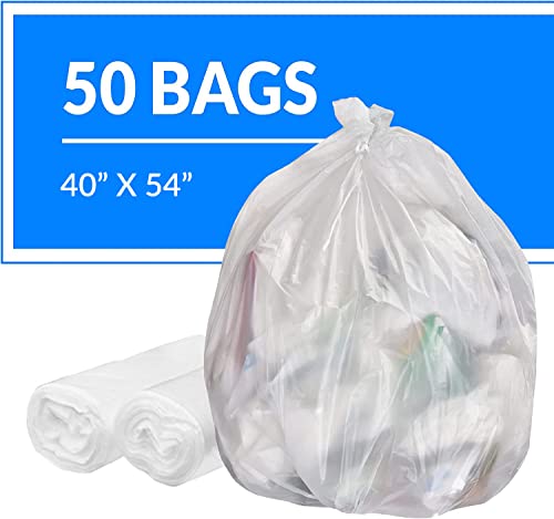 Reli. SuperValue 55 Gal Trash Bags | 50 Count | Made in USA | Clear Trash Bags Heavy Duty | 55 Gallon - 60 Gallon - 55 Gal Garbage Bag | Large Trash Bags 55-60 Gal| Clear, White