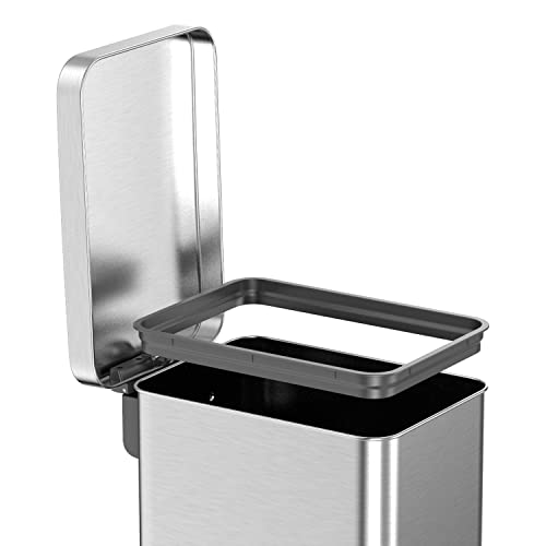 QUALIAZERO 50L/13Gal Heavy Duty Hands-Free Stainless Steel Commercial/Kitchen Step Trash Can, Fingerprint-Resistant Soft Close Lid Trashcan, Slim Shape (50L Slim) (QAMZZ10044)