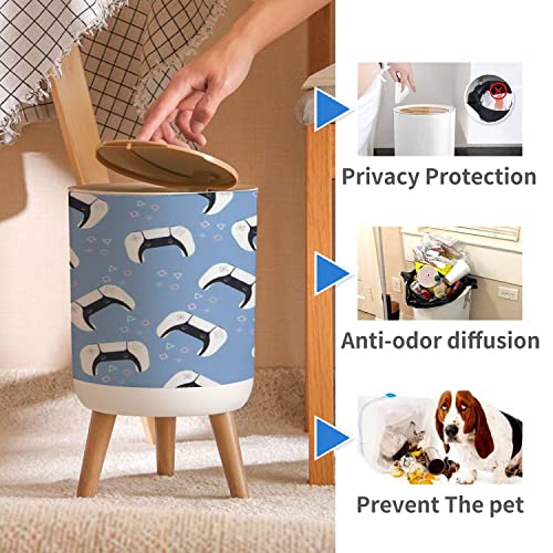 Trash Can with Lid Game Joystick Seamless Gamepad for Leisure Gamers for Wrapping Paper Wood Small Garbage Bin Waste Bin for Kitchen Bathroom Bedroom Press Cover Wastebasket 7L/1.8 Gallon