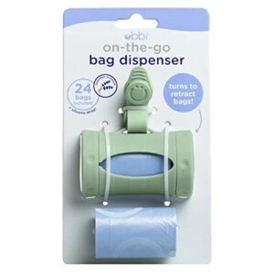 Ubbi Retractable On-the-Go Bag Dispenser for Baby Travel, Diaper Bag Accessory Must Have for Newborns, Helpful Baby Accessory, Sage Green