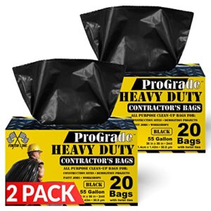 reli. prograde contractor trash bags 55 gallon (40 bags w/ties) | heavy duty trash bags | 55 gallon trash bags (2 mil) | black contractor bags | garbage bags, construction bags 55 gal – 60 gal |black