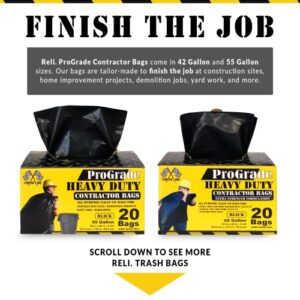 Reli. ProGrade Contractor Trash Bags 55 Gallon (40 Bags w/Ties) | Heavy Duty Trash Bags | 55 Gallon Trash Bags (2 Mil) | Black Contractor Bags | Garbage Bags, Construction Bags 55 Gal - 60 Gal |Black