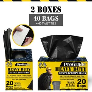 Reli. ProGrade Contractor Trash Bags 55 Gallon (40 Bags w/Ties) | Heavy Duty Trash Bags | 55 Gallon Trash Bags (2 Mil) | Black Contractor Bags | Garbage Bags, Construction Bags 55 Gal - 60 Gal |Black