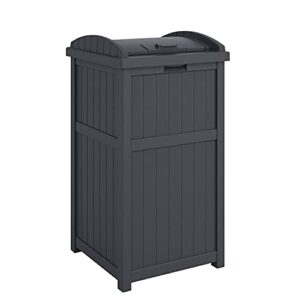 suncast trashcan hideaway 31.5-inch tall outdoor 30 gallon durable garbage can trash waste bin container with latching lid, cyberspace