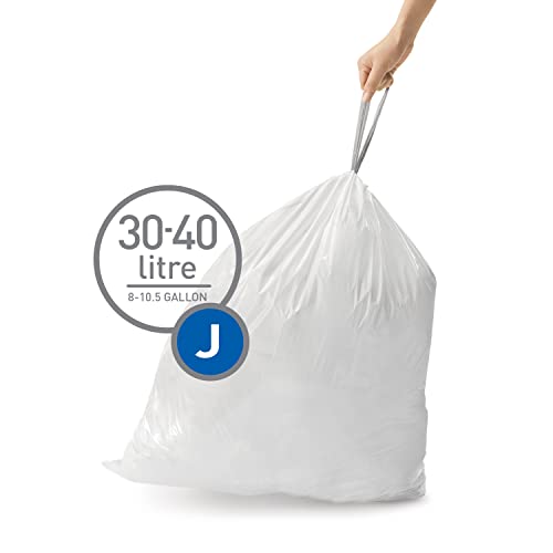 simplehuman Code J Custom Fit Drawstring Trash Bags, 240 Count, 30-45 Liter / 8-12 Gallon, White