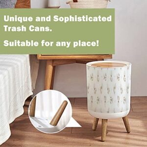 Small Trash Can with Lid Seamless Folk Flower Banner Gender Neutral Baby Border Simple Wood Legs Press Cover Garbage Bin Round Waste Bin Wastebasket for Kitchen Bathroom Office 7L/1.8 Gallon