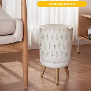 Small Trash Can with Lid Seamless Folk Flower Banner Gender Neutral Baby Border Simple Wood Legs Press Cover Garbage Bin Round Waste Bin Wastebasket for Kitchen Bathroom Office 7L/1.8 Gallon