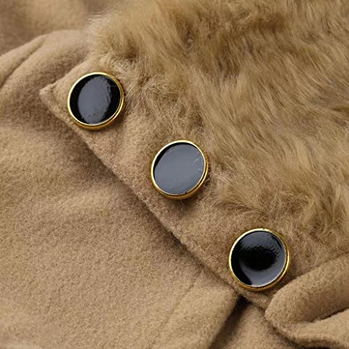 PLAZRU Double Breasted Faux Fur Collar Jacket Lapel Pea Coats for Women Winter Long Trench Coat with Belt Elegant Swing Coat