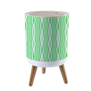 small trash can with lid full seamless vertical lines texture colorful women dress fabric print waste bin with wood legs press cover wastebasket round garbage bin for kitchen bathroom bedroom office