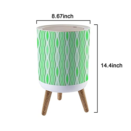 Small Trash Can with Lid Full Seamless Vertical Lines Texture Colorful Women Dress Fabric Print Waste Bin with Wood Legs Press Cover Wastebasket Round Garbage Bin for Kitchen Bathroom Bedroom Office