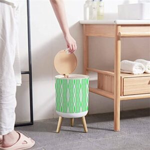 Small Trash Can with Lid Full Seamless Vertical Lines Texture Colorful Women Dress Fabric Print Waste Bin with Wood Legs Press Cover Wastebasket Round Garbage Bin for Kitchen Bathroom Bedroom Office