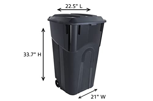 United Solutions 32 Gallon Wheeled Outdoor Garbage Can with Attached Snap Lock Lid and Heavy-Duty Handles, Black, Heavy-Duty Construction, Perfect Backyard, Deck, or Garage Trash Can, 2 Pack