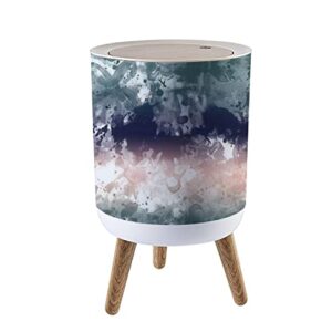 trash can with lid hand painting abstract watercolor tie dye ink stains splashes brush wood small garbage bin waste bin for kitchen bathroom bedroom press cover wastebasket 7l/1.8 gallon