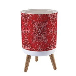 trash can with lid seamless based on ornament paisley bandana print vintage style silk wood small garbage bin waste bin for kitchen bathroom bedroom press cover wastebasket 7l/1.8 gallon