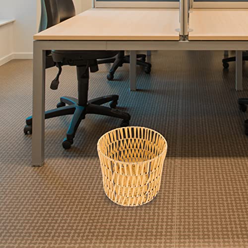 PRETYZOOM Natural Woven Basket Round Trash Basket Rattan Garbage Bin Waste Basket Organizer Trash Basket Toy Container Kitchen Decoration (Khaki)