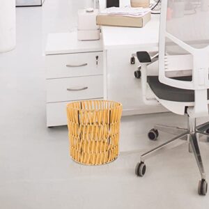 PRETYZOOM Natural Woven Basket Round Trash Basket Rattan Garbage Bin Waste Basket Organizer Trash Basket Toy Container Kitchen Decoration (Khaki)