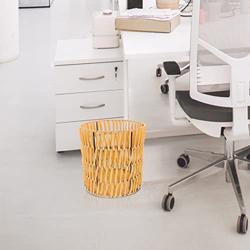 PRETYZOOM Natural Woven Basket Round Trash Basket Rattan Garbage Bin Waste Basket Organizer Trash Basket Toy Container Kitchen Decoration (Khaki)