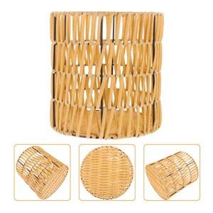 PRETYZOOM Natural Woven Basket Round Trash Basket Rattan Garbage Bin Waste Basket Organizer Trash Basket Toy Container Kitchen Decoration (Khaki)