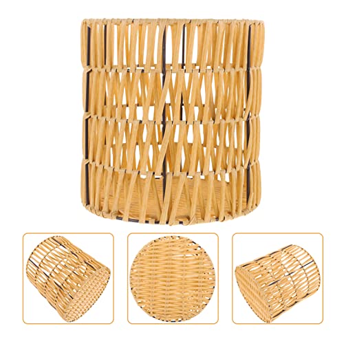 PRETYZOOM Natural Woven Basket Round Trash Basket Rattan Garbage Bin Waste Basket Organizer Trash Basket Toy Container Kitchen Decoration (Khaki)