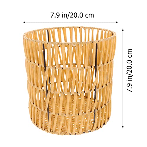 PRETYZOOM Natural Woven Basket Round Trash Basket Rattan Garbage Bin Waste Basket Organizer Trash Basket Toy Container Kitchen Decoration (Khaki)