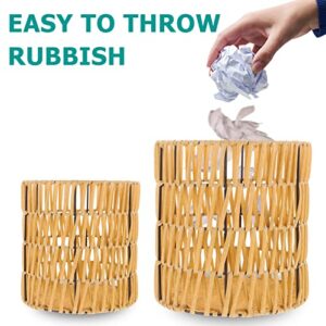 PRETYZOOM Natural Woven Basket Round Trash Basket Rattan Garbage Bin Waste Basket Organizer Trash Basket Toy Container Kitchen Decoration (Khaki)