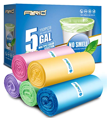 Small Garbage Bags - FORID 4-5 Gallon Trash Bags Durable Trash Can Liners for Home Office Bathroom Bedroom Waste Bin(5 Colors 150 Counts)