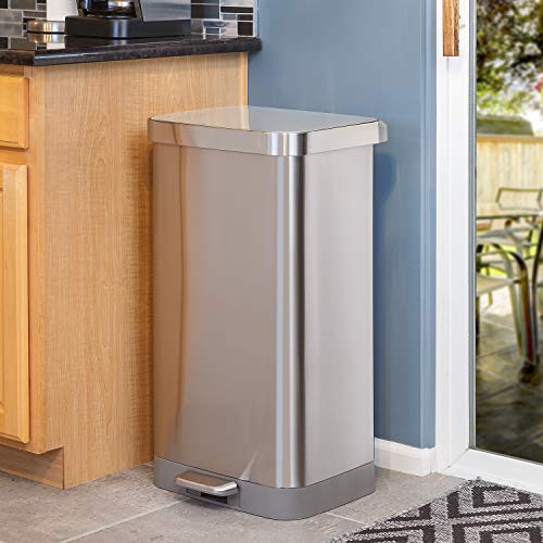 Glad Stainless Steel Step Trash Can with Clorox Odor Protection | Large Metal Kitchen Garbage Bin with Soft Close Lid, Foot Pedal and Waste Bag Roll Holder, 20 Gallon, All Stainless