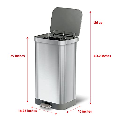 Glad Stainless Steel Step Trash Can with Clorox Odor Protection | Large Metal Kitchen Garbage Bin with Soft Close Lid, Foot Pedal and Waste Bag Roll Holder, 20 Gallon, All Stainless