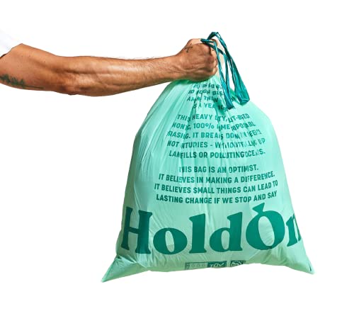 HoldOn Large Trash Bags 13 Gallon – Plant-Based Garbage Bags with Drawstring Handles for Tall Trash Bins – Trash Bags for Kitchen Bin (40 bags)