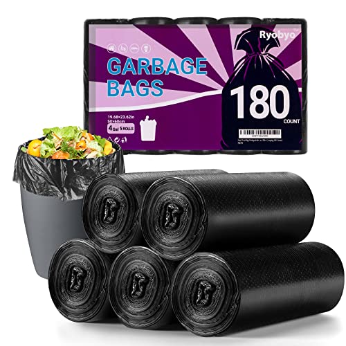 Black Small Trash Bags Protect Your Privacy, Ryobyo Ultra Thick 4 Gallon Trash Bag, Unscented Small Garbage Bags for Kitchen, Bathroom, Bedroom, Office, Camping (180 Counts)