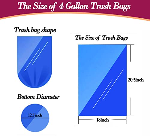 HOMMALY 4 Gallon Small Blue Trash Bags Strong Clear Garbage Bags, Bathroom Trash Can Bin Liners, Plastic Bags for Office, Waste Basket Liner（Blue）