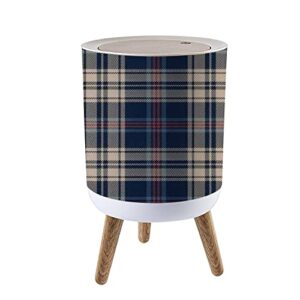 trash can with lid tartan plaid menswear in navy blue red beige striped seamless dark wood small garbage bin waste bin for kitchen bathroom bedroom press cover wastebasket 7l/1.8 gallon