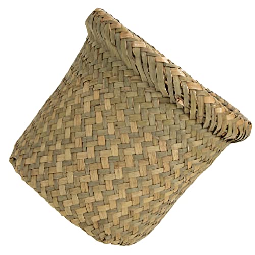 VOSAREA Vintage Waste Basket Natural Woven Waste Basket Rattan Laundry Hamper Flower Planter Pot for Rubbish Office Organizer