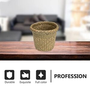 VOSAREA Vintage Waste Basket Natural Woven Waste Basket Rattan Laundry Hamper Flower Planter Pot for Rubbish Office Organizer