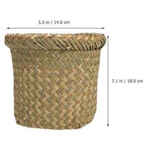 VOSAREA Vintage Waste Basket Natural Woven Waste Basket Rattan Laundry Hamper Flower Planter Pot for Rubbish Office Organizer