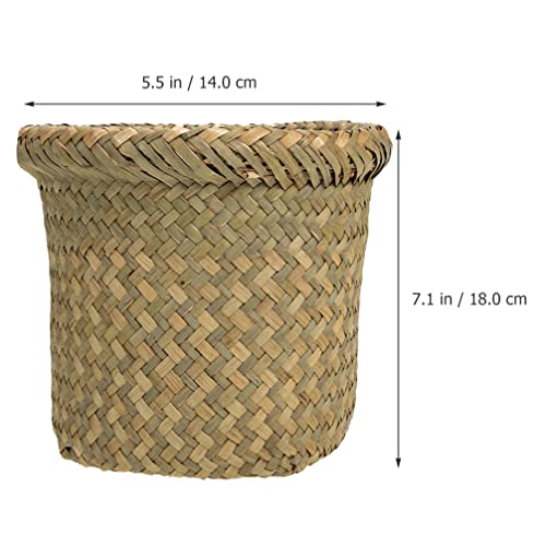 VOSAREA Vintage Waste Basket Natural Woven Waste Basket Rattan Laundry Hamper Flower Planter Pot for Rubbish Office Organizer