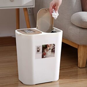 SCUUBE Trash Bin Trash Can Wastebasket 15 Liter Separate Dry and Wet Trash Can, Garbage Bin Double Barrel Press Type, Living Room ​and Kitchen Wastebasket with Lid Garbage Can Waste Bin