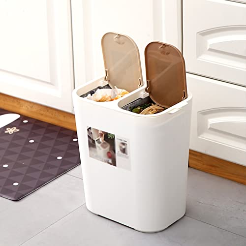 SCUUBE Trash Bin Trash Can Wastebasket 15 Liter Separate Dry and Wet Trash Can, Garbage Bin Double Barrel Press Type, Living Room ​and Kitchen Wastebasket with Lid Garbage Can Waste Bin