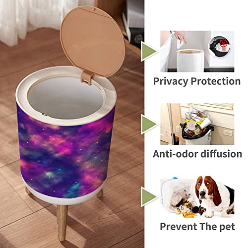 Small Trash Can with Lid Space seamless Universe repeat bright marble abstract liquid texture Garbage Bin Wood Waste Bin Press Cover Round Wastebasket for Bathroom Bedroom Diaper Office Kitchen