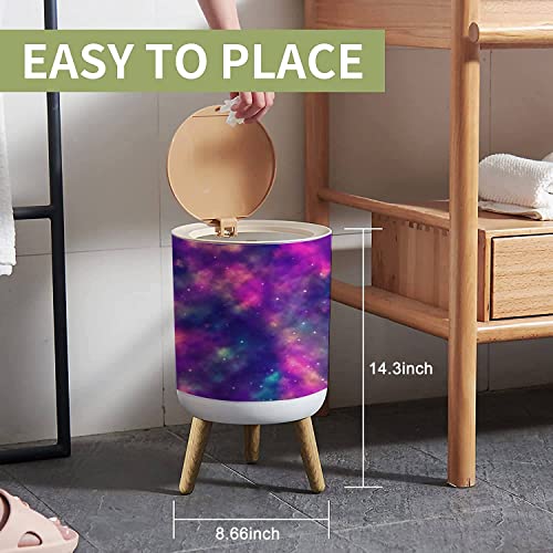 Small Trash Can with Lid Space seamless Universe repeat bright marble abstract liquid texture Garbage Bin Wood Waste Bin Press Cover Round Wastebasket for Bathroom Bedroom Diaper Office Kitchen