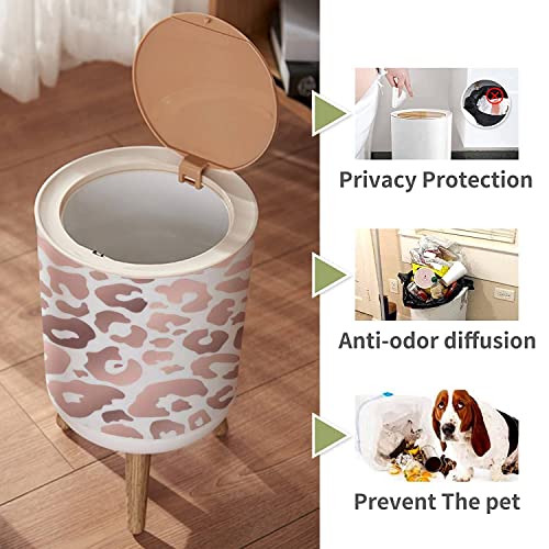 IBPNKFAZ89 Small Trash Can with Lid Trendy Rose Gold Leopard Skin Abstract Seamless Wild Animal Cheetah Garbage Bin Wood Waste Bin Press Cover Round Wastebasket for Bathroom Bedroom Office Kitchen