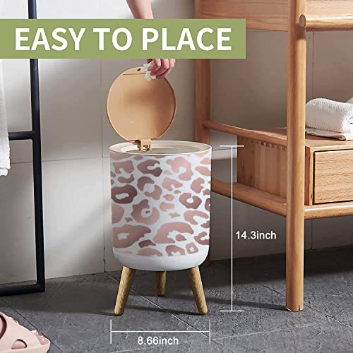 IBPNKFAZ89 Small Trash Can with Lid Trendy Rose Gold Leopard Skin Abstract Seamless Wild Animal Cheetah Garbage Bin Wood Waste Bin Press Cover Round Wastebasket for Bathroom Bedroom Office Kitchen