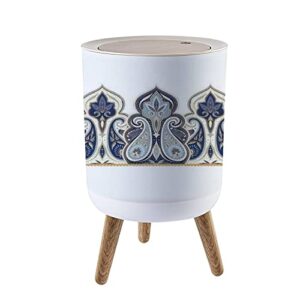 trash can with lid indian paisley seamless border medallion floral motif vintage flower wood small garbage bin waste bin for kitchen bathroom bedroom press cover wastebasket 7l/1.8 gallon