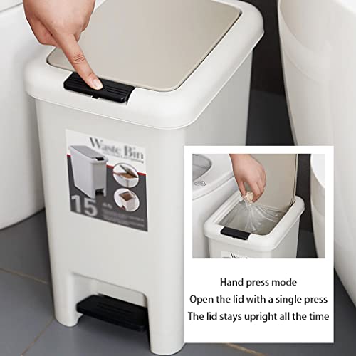 Trash Bin Trash Can Wastebasket White Plastic Garbage Bin,Kitchen Garbage Bin with Soft Close Lid and Foot Pedal Perfect for Bathroom, Bedroom, Office Garbage Can Waste Bin (Size : 15l)