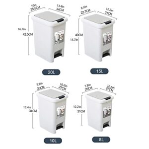 Trash Bin Trash Can Wastebasket White Plastic Garbage Bin,Kitchen Garbage Bin with Soft Close Lid and Foot Pedal Perfect for Bathroom, Bedroom, Office Garbage Can Waste Bin (Size : 15l)