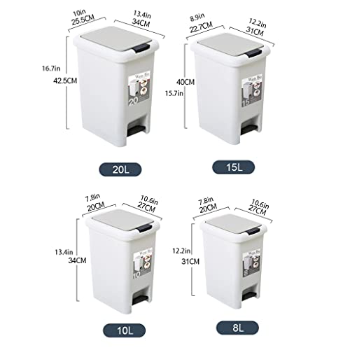 Trash Bin Trash Can Wastebasket White Plastic Garbage Bin,Kitchen Garbage Bin with Soft Close Lid and Foot Pedal Perfect for Bathroom, Bedroom, Office Garbage Can Waste Bin (Size : 15l)