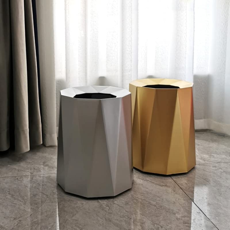 Trash Can Fashion Light Luxury Trash Cans Suitable for Paper Baskets in Bedroom Living Room Study Without Cover Design Trash Cans Trash Can Wastebasket (Color : Gold)